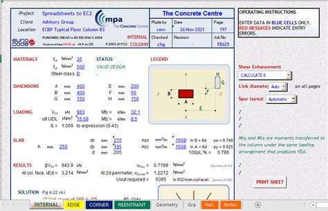Punching Shear To Bs En 1992 1 2004 Excel Sheets