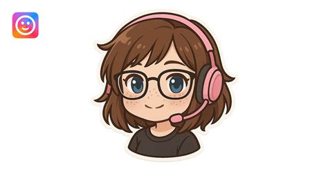 Chibi Woman With Shoulder Length Choppy Brown Hair Pink Gaming Headset
