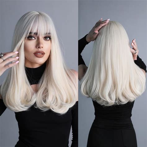 Park Yun Long Platinum Blonde Wigs For Women Synthetic Glueless