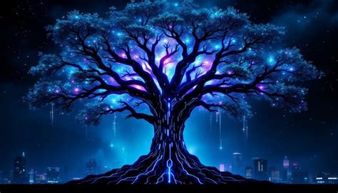 Free Glowing Cyber Tree Image Cyberpunk Bioluminescent Digital