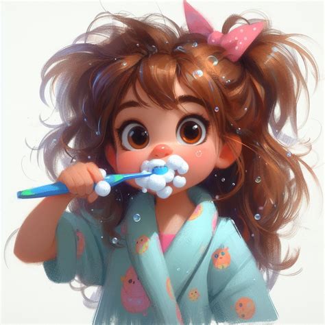 Niña Cepillándose Los Dientes Arte De Dibujos Animados Descarga