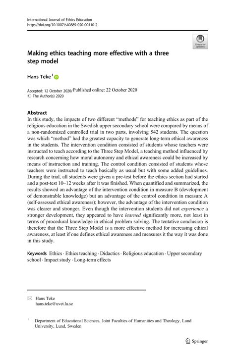 Pdf Making Ethics Teaching More Effective With A Three Step Model