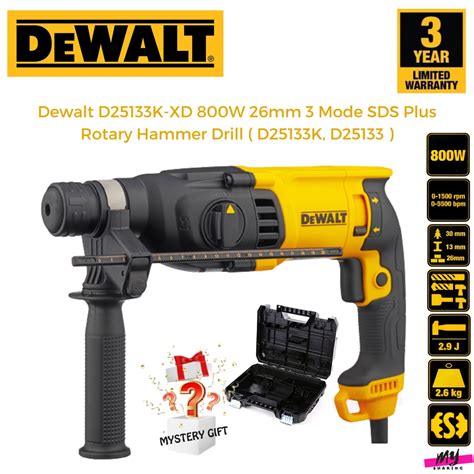 Dewalt D25133k Xd 800w 26mm 3 Mode Sds Plus Rotary Hammer Drill
