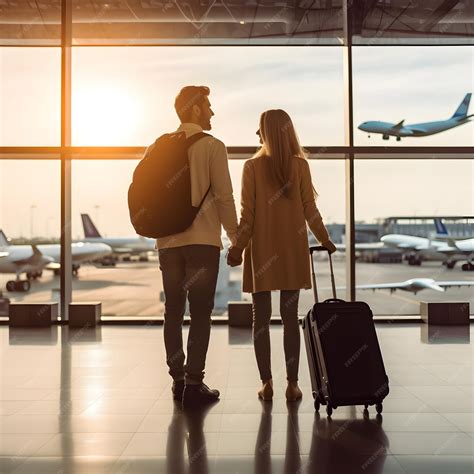 Premium Photo Traveling Couple With Luggage Standing Together In The