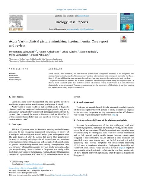 Pdf Acute Vasitis Clinical Picture Mimicking Inguinal Hernia Case