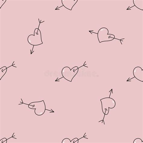 Vector Cute Hand Drawn Seamless Pattern With Pink Hearts And Arrows Stock Vector Illustration