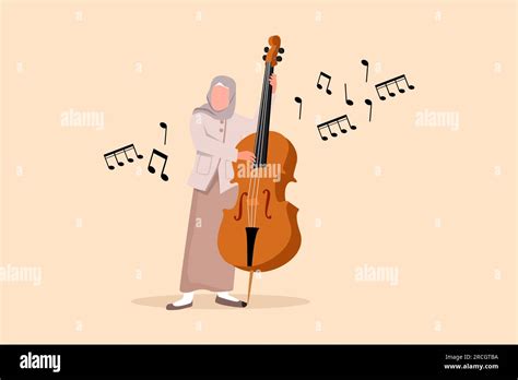 Business Design Drawing Double Bass Player Standing With Big String