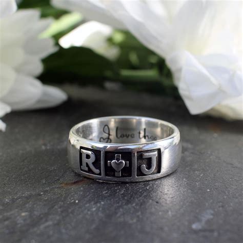 Customisable Romeo And Juliet Ring Silver Initial Wedding Band