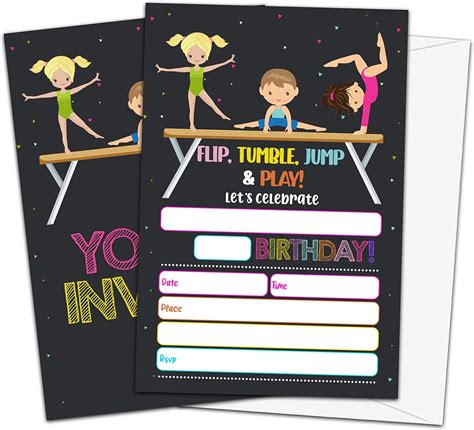 Amazon.com : Gymnastics Birthday Party Invitations, Boy & Girl Gymnasts Birthday Invitations ...