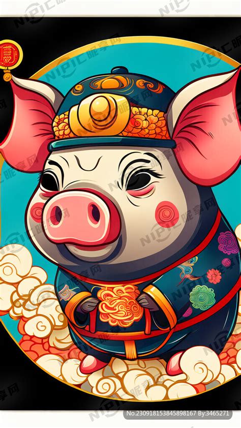 Ai创作图猪 黑色 财神 威威 卡通 昵图网