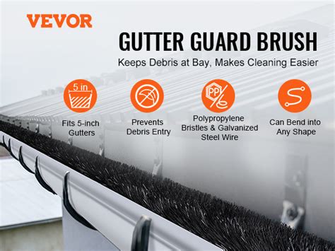 Vevor Gutter Brush 60 Feet Total Length 525 Inch Diameter Gutter