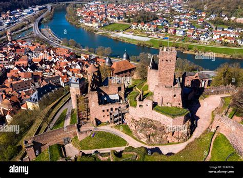 Helicopter View Wertheim Castle Surrounding Town Summer Hi Res Stock