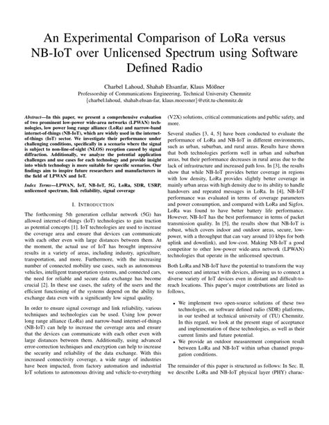 Pdf An Experimental Comparison Of Lora Versus Nb Iot Over Unlicensed