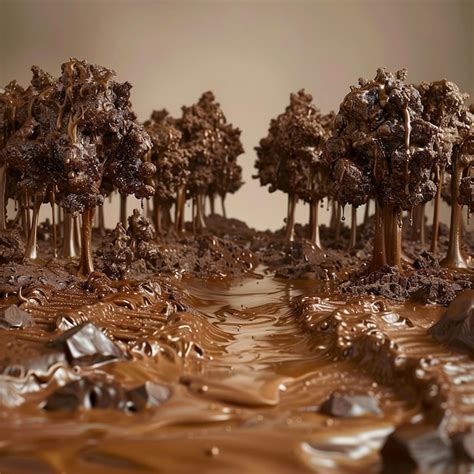 Chocolate Wonderland Hyperrealistic Forest Made Of Chocolate Premium