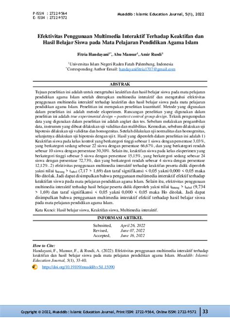 Pdf Efektivitas Penggunaan Multimedia Interaktif Terhadap Keaktifan Dan Hasil Belajar Siswa