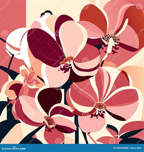 Orchids Vector Illustration Black And White Floral Vector Illustration On Blu Background