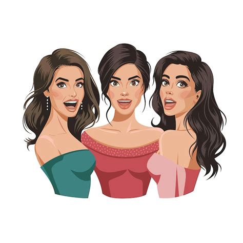 Vector Illustration Of Three Beautiful Women With Excited Expressions