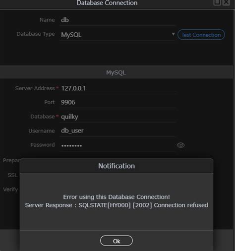 Error Using This Database Connection Server Response Sqlstate Hy000