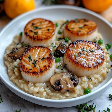 Easy Seared Scallops With Mushroom Risotto