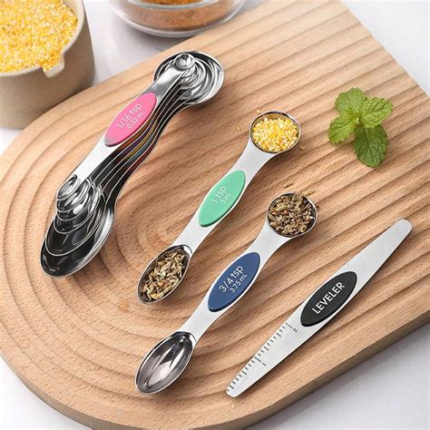 9pcsset Double Ended Magnetic Measuring Spoons With Scale Stainless