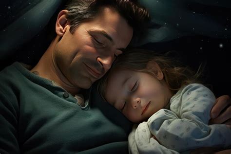 Premium Ai Image Dad In A Blue Sweater Lies Next To His Little