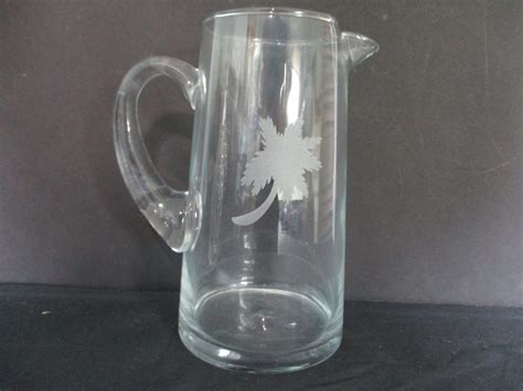 Crisa Mexican Glass Clear Water Pitcher With Etched Palm Tree Etsy Australia
