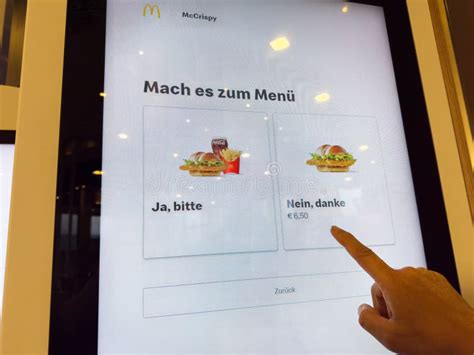 Touchscreen Menu Selection At Fast Food Restaurant Displaying Meal