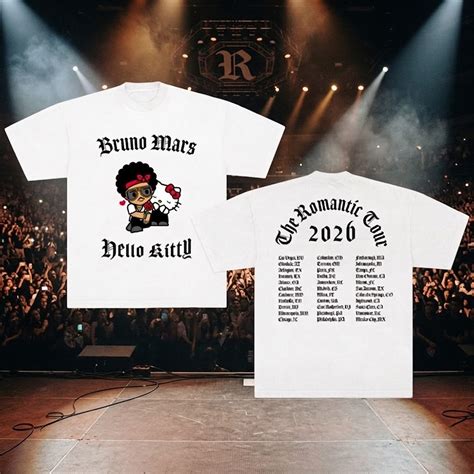 Official Bruno Mars Hello Kitty The Romantic Tour 2026 Graphic Shirt