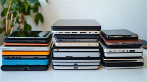 Stack Of Electronic Devices On White Table Premium Ai Generated Image
