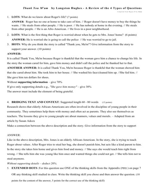 Thank You Mam Question Review And Analysis