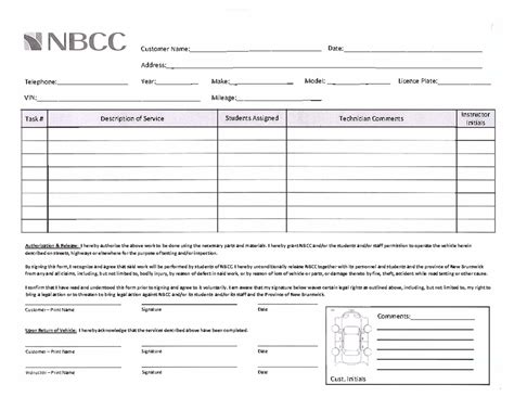 Shop Work Orders Nbcc Shop Work Order Form Customer Name
