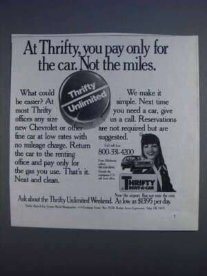 1980 Thrifty Rent A Car Ad You Pay Only For The Car Ebay