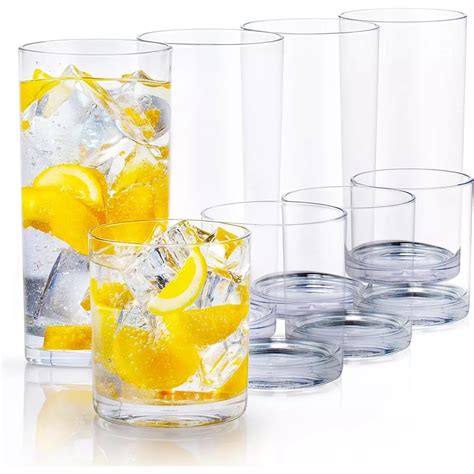 Zulay Kitchen Acrylic Glasses Drinkware 8 Piece Unbreakable Plastic Tumblers 12and16oz