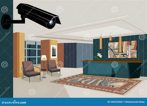 Lobby With Security Camera Reception Desk Inviting Warm Ambiance