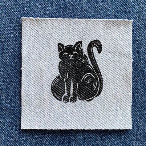 Fat Cat Patch Cat Print Upcycled Fabric Slow Stitch Visible Mending Sustainable Fashion