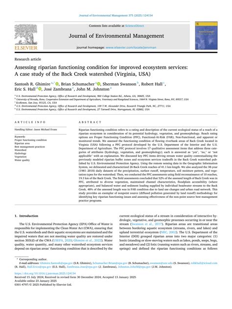 Pdf Assessing Riparian Functioning Condition For Improved Ecosystem