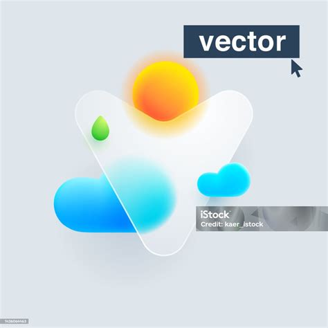 V 글자 로고는 태양 구름 및 메이트 유리 아래 녹색 방울로 만들어졌습니다 사실적인 3d 유리 모피즘 스타일 엠블럼 3차원 형태에 대한 스톡 벡터 아트 및 기타 이미지