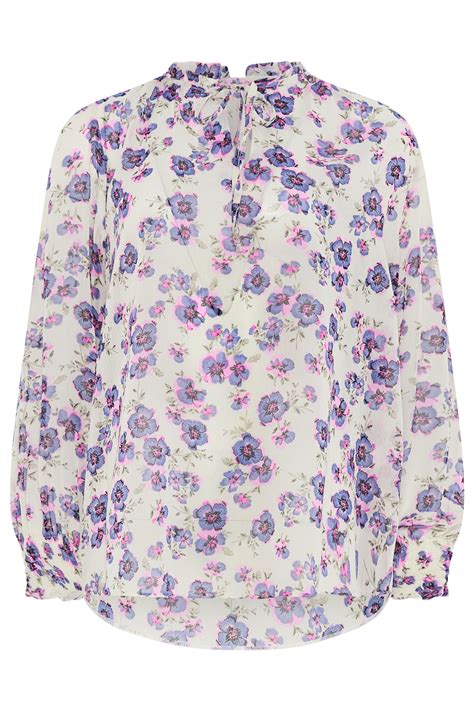 Mandco Purple Floral Print Tie Neck Blouse Mandco