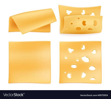 Realistic Cheese Slices Cheeses Square Slice Vector Image
