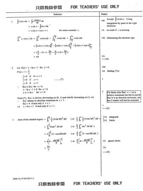 Puremaths 2000 Paper2 Marking Scheme Pdf