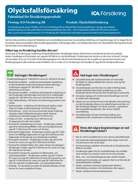 Produktblad Olycksfall Pdf