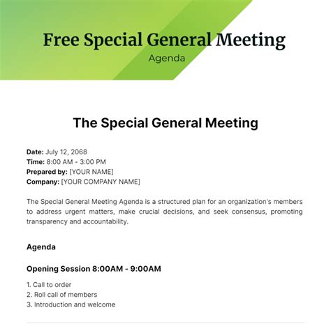 Free Special General Meeting Agenda Template To Edit Online