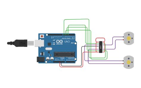 circuit design arduino con dos motores tinkercad