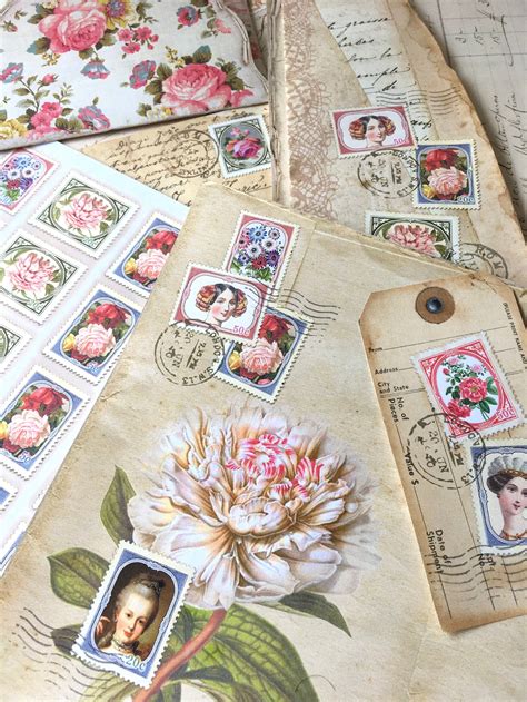 Posy Post Journal Faux Stamps Printable Vintage Postage Stamps