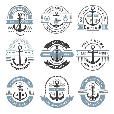 Logotipo Náutico Etiquetas Marinas Con Símbolos De Anclas Para La