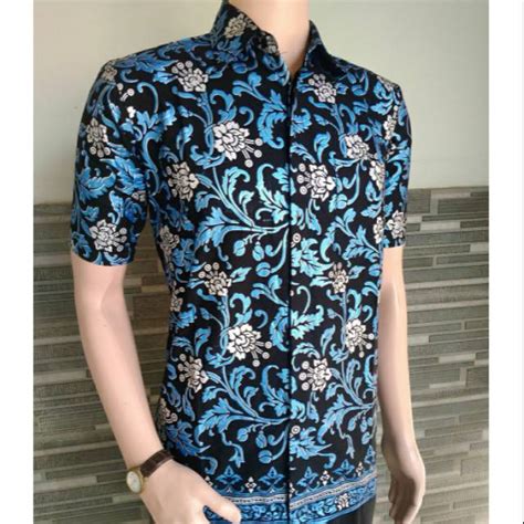 Jual Baju Batik Pria Mutiara Biru Lengan Pendek Shopee Indonesia