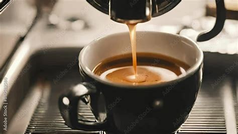 Glass Of Coffee Espresso Machine Pouring Coffee Soft Focus Seamless Looping Animation 4k