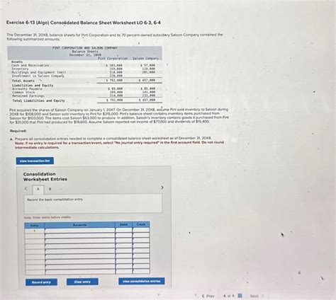 Solved Exercise 6 13 Algo Consolidated Balance Sheet Chegg Com