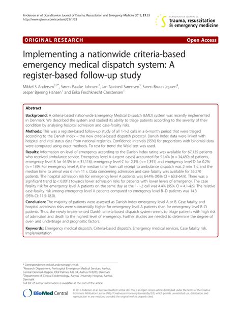 Pdf Implementing A Nationwide Criteria Based Emergency Medical