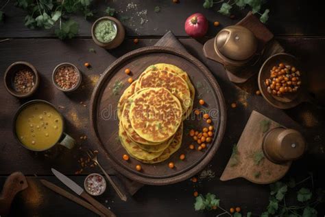 Chickpea Pancake Socca Flatbread Ceci Chilla Flat Bread Besan Cheela Abstract Generative Ai